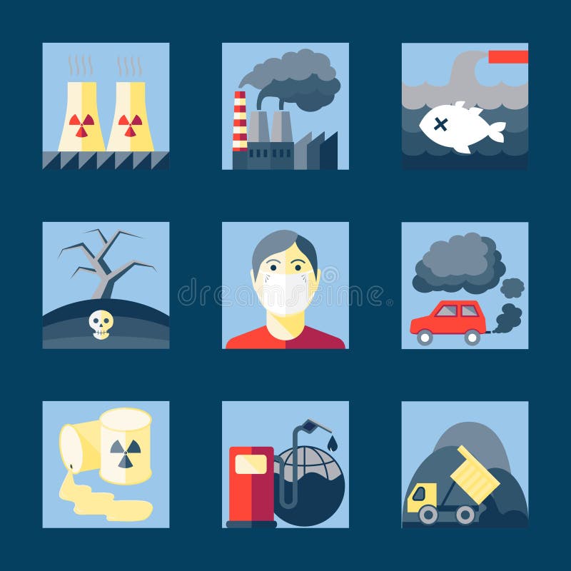 Pollution Icons Set stock vector. Illustration of chemical - 49171610