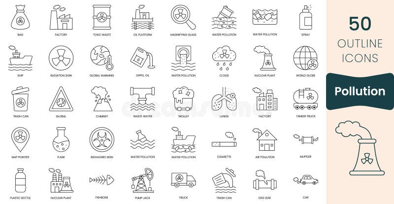 Set of Pollution Icons. Thin Outline Icons Pack Stock Vector ...