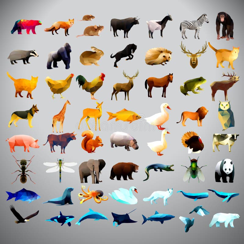 Set of polygonal animals stock vector. Illustration of structure ...