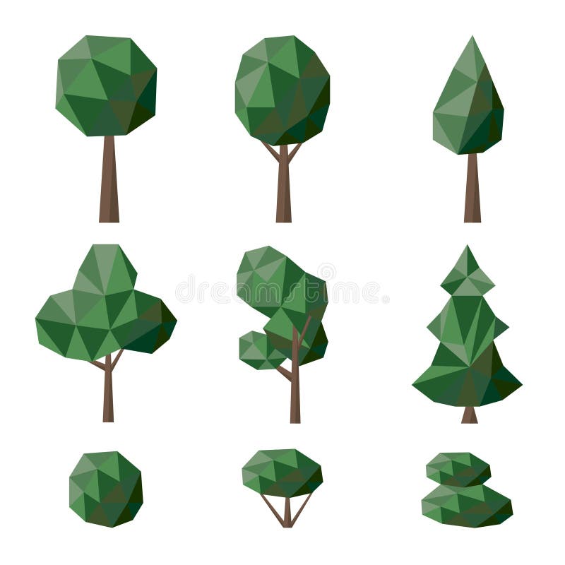 Set Polygonal Deciduous and Coniferous Trees and Bushes Stock Vector ...