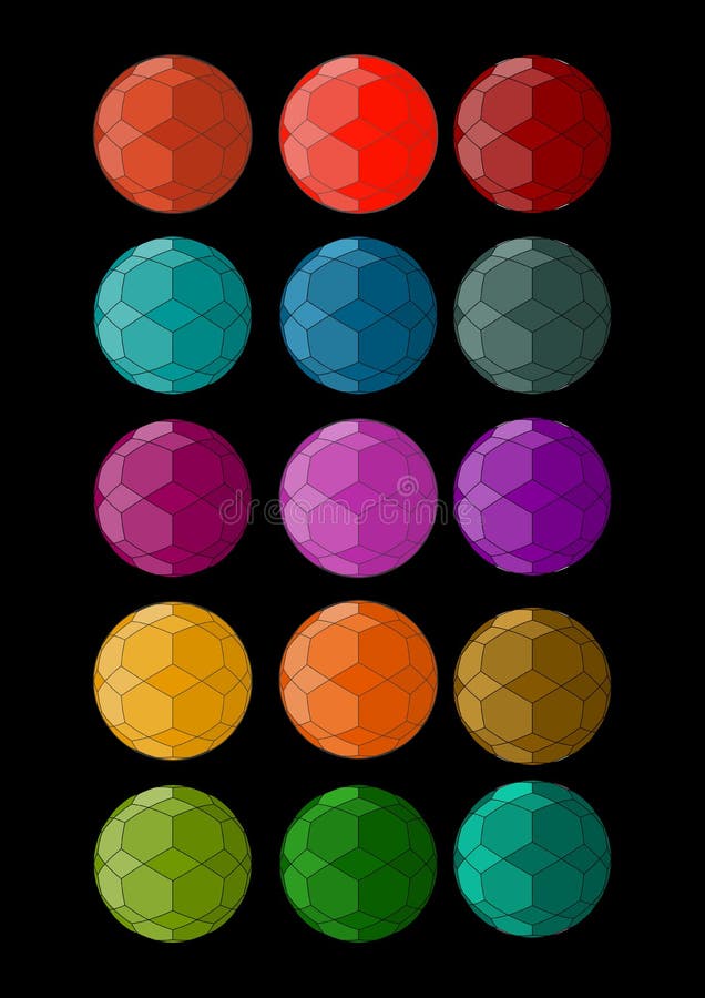 Set of Polygonal Designed Spheres in Different Colors. Design Element ...