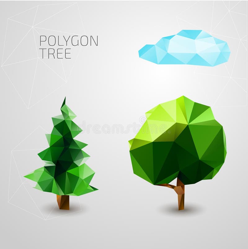 Set of Polygons Trees. Spruce, Cloud Stock Vector - Illustration of ...