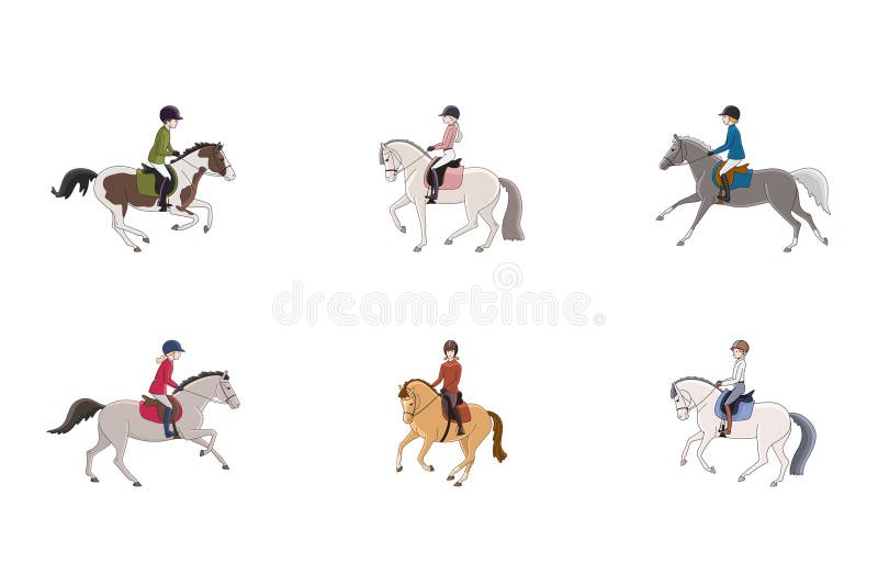 Set of Pony Club Students, Cute Ponies and Kids Stock Vector ...