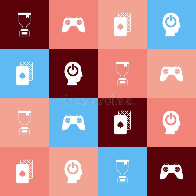 Set Pop Art Award Cup, Game Controller or Joystick, Playing Cards and ...