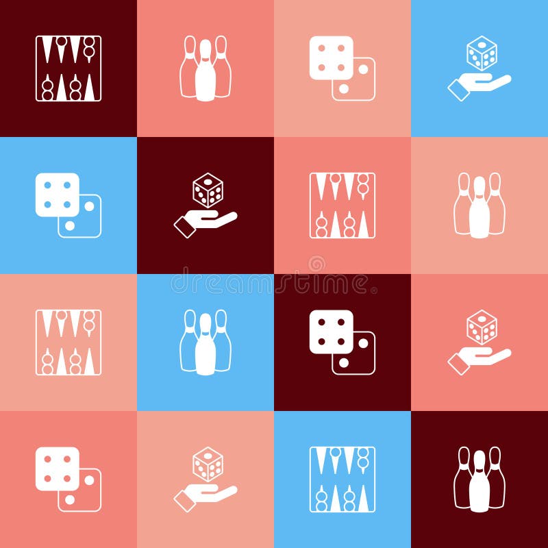 Set Pop Art Backgammon Board Bowling Pin Game Dice And Icon Vector Stock Vector