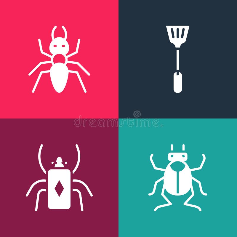 Set Pop Art Beetle Bug, , Fly Swatter and Ant Icon. Vector Stock Vector ...