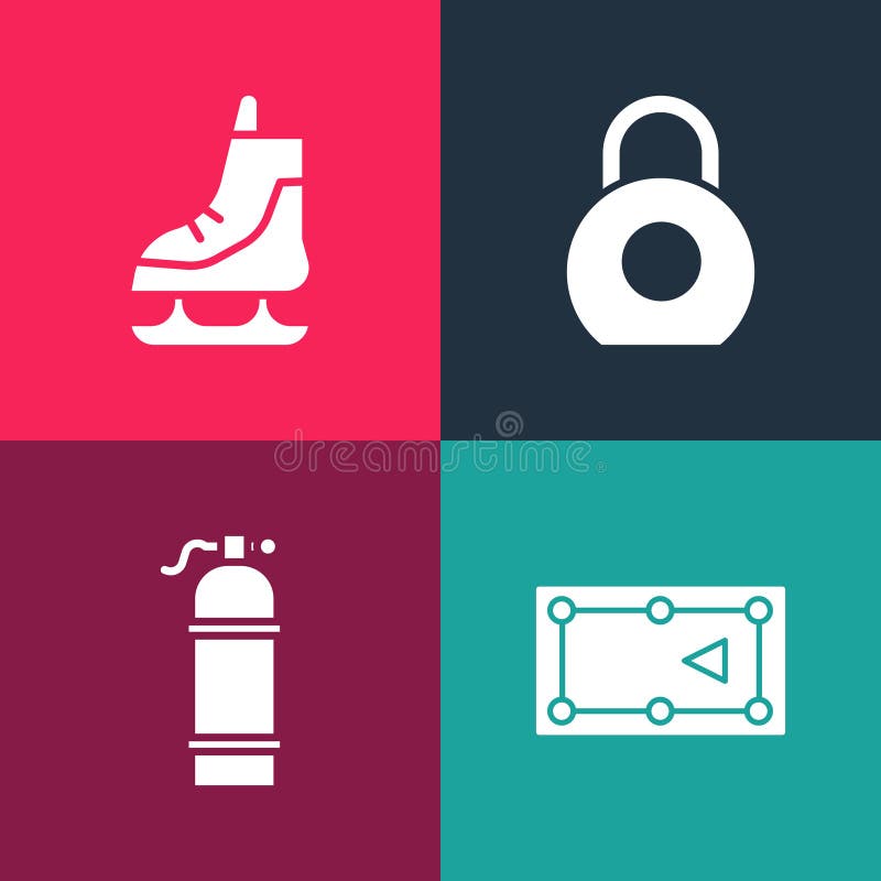 Set Pop Art Billiard Table, Aqualung, Kettlebell and Skates Icon ...