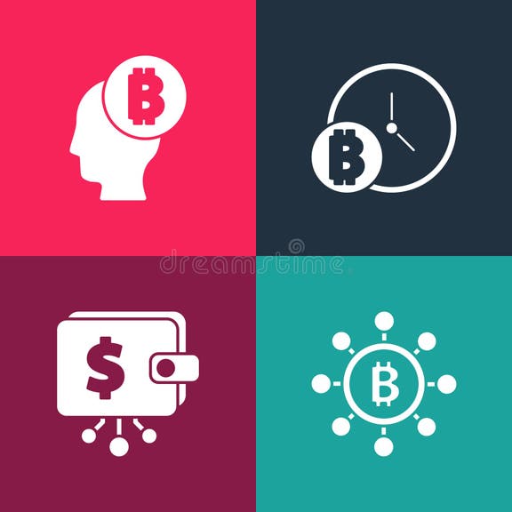 Set Pop Art Blockchain Technology Bitcoin, Cryptocurrency Wallet, with ...