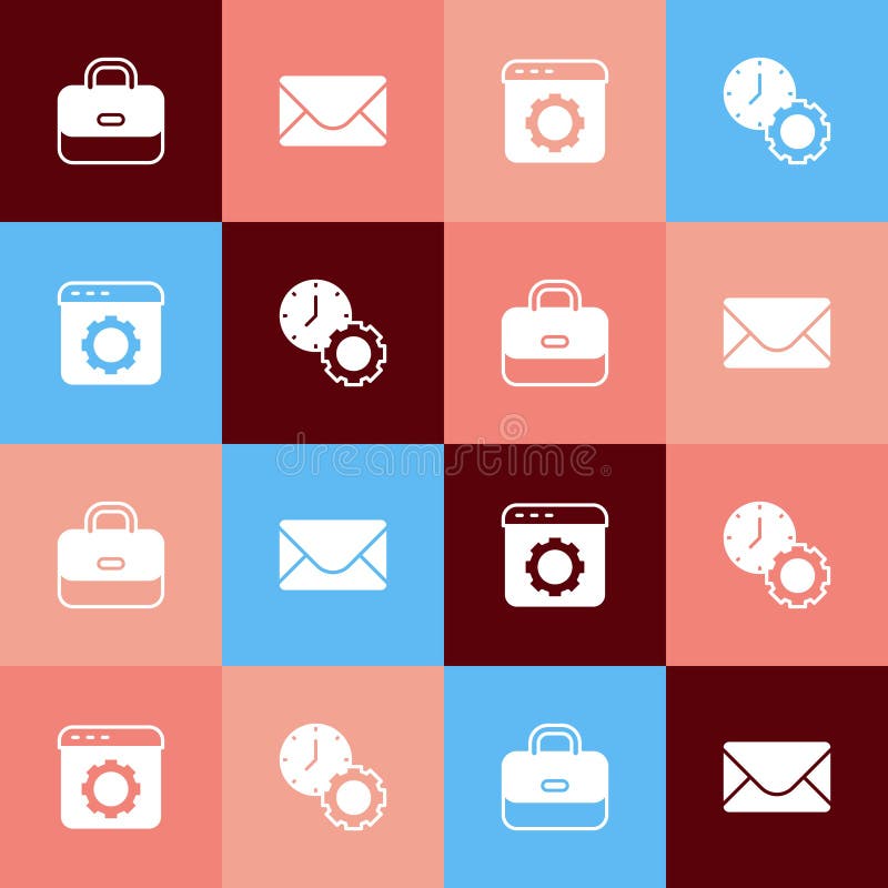 Set Pop Art Briefcase, Mail and E-mail, Browser Setting and Time ...