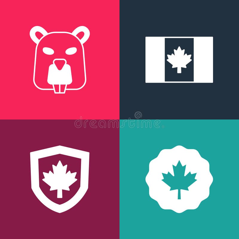Set Pop Art Canadian Maple Leaf, Canada Flag on Shield, Flag of and ...