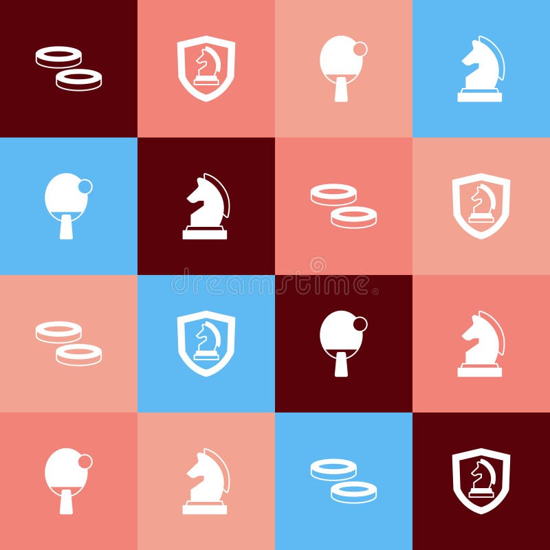 Set Pop Art Checker Game Chips, Chess, Racket and Icon. Vector Stock ...