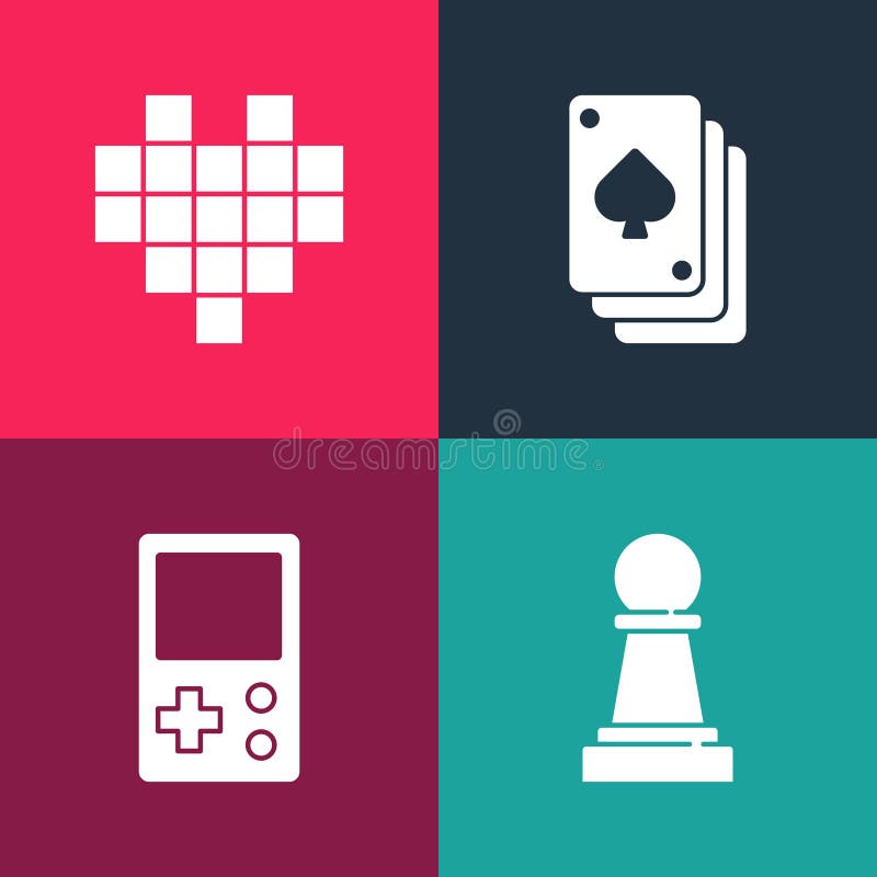 Set Pop Art Chess, Tetris, Playing Cards and Pixel Hearts for Game Icon ...