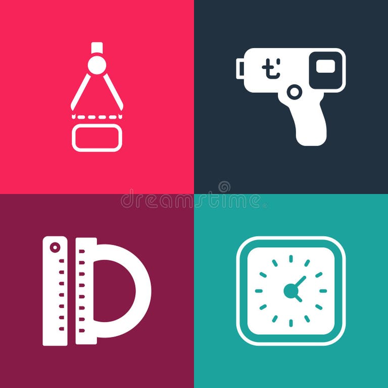 Set Pop Art Clock, Protractor and Ruler, Digital Thermometer and ...