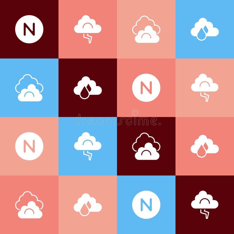 Set Pop Art Compass North, Cloud and Lightning, and with Rain Icon ...