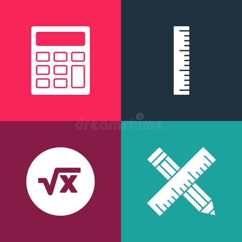 Set Pop Art Crossed Ruler and Pencil, Square Root of X Glyph, Ruler and ...