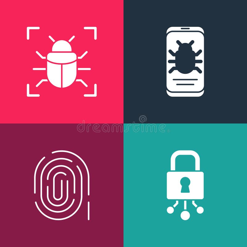 Set Pop Art Cyber Security, Fingerprint, System Bug on Mobile and Icon ... Set Pop Art Cyber Security, Fingerprint, System Bug on Mobile and Icon ...
