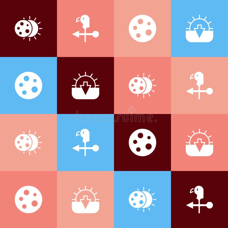 Set Pop Art Eclipse of the Sun, Rooster Weather Vane, Moon and Sunset ...