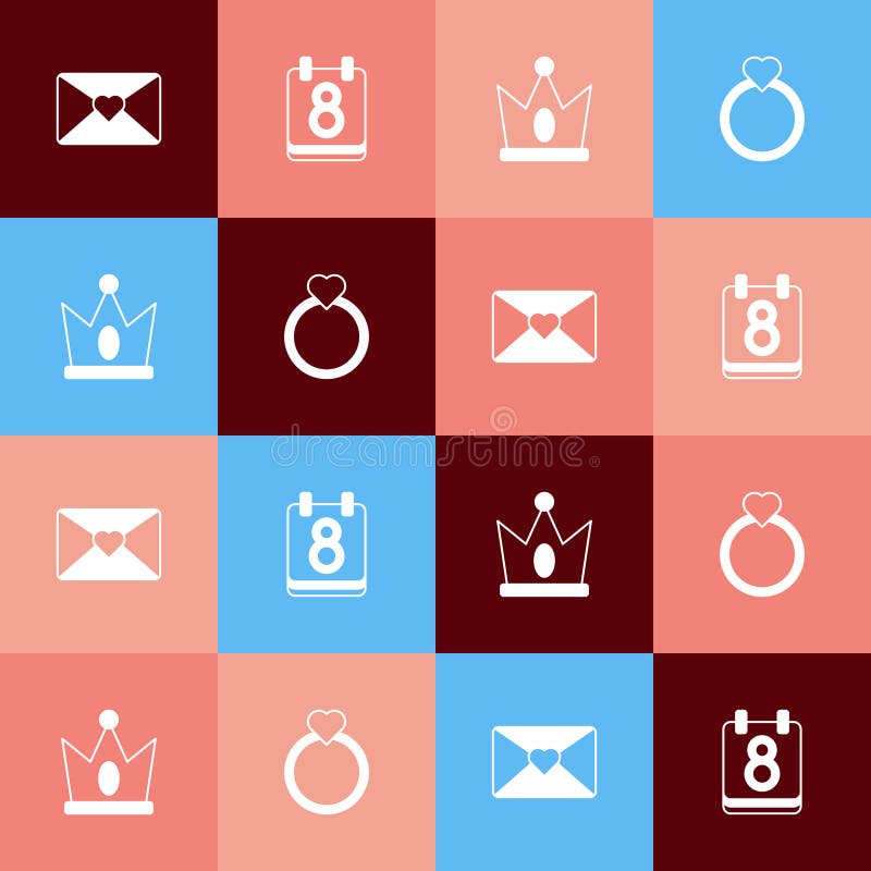 Set Pop Art Envelope with 8 March, Calendar, King Crown and Diamond ...