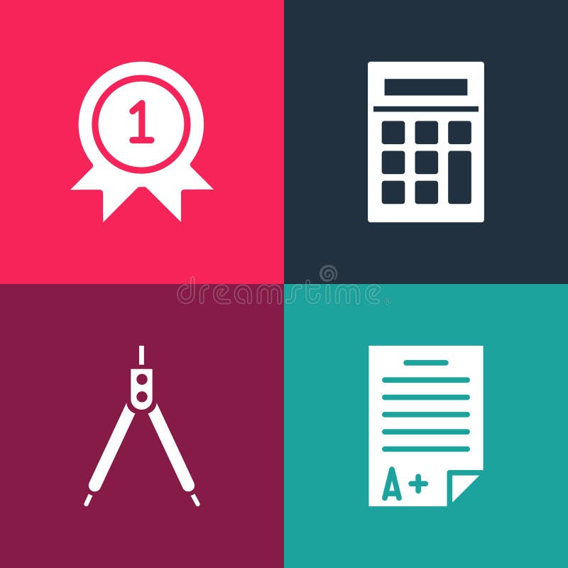 Set Pop Art Exam Sheet with a Plus Grade, Drawing Compass, Calculator ...