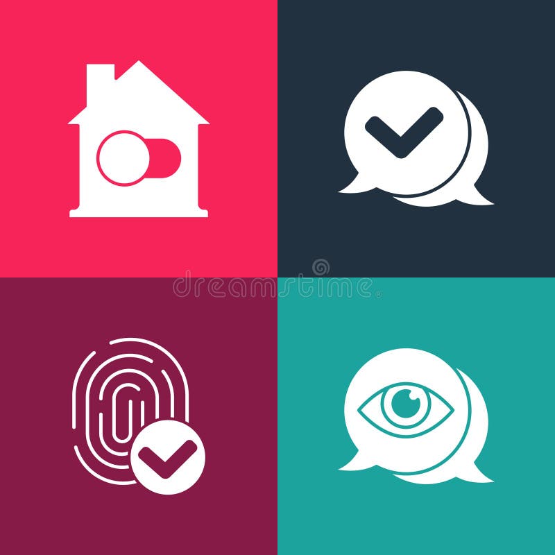 Set Pop Art Eye Scan, Fingerprint, Check Mark Speech Bubble and Smart ... Set Pop Art Eye Scan, Fingerprint, Check Mark Speech Bubble and Smart ...