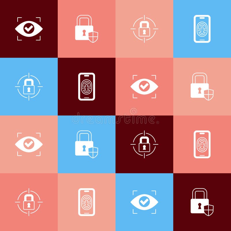 Set Pop Art Eye Scan, Shield Security with Lock, Lock and Mobile ... Set Pop Art Eye Scan, Shield Security with Lock, Lock and Mobile ...