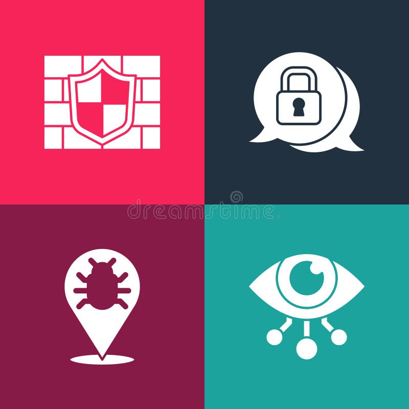 Set Pop Art Eye Scan System Bug Cyber Security and Shield with Brick ... Set Pop Art Eye Scan System Bug Cyber Security and Shield with Brick ...