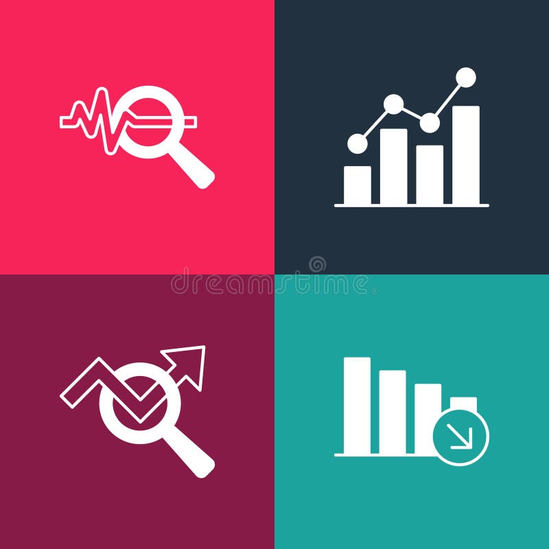 Set Pop Art Financial Growth Decrease, Search Data Analysis, Pie Chart Infographic and Icon ...