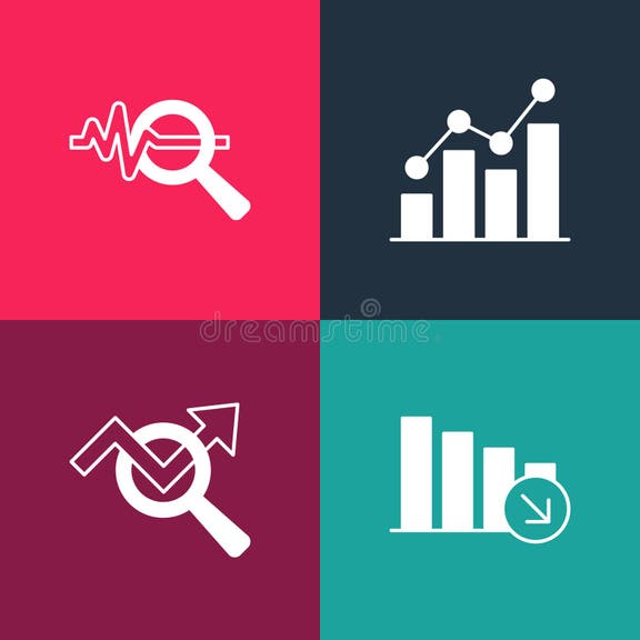 Set Pop Art Financial Growth Decrease, Search Data Analysis, Pie Chart Infographic and Icon ...