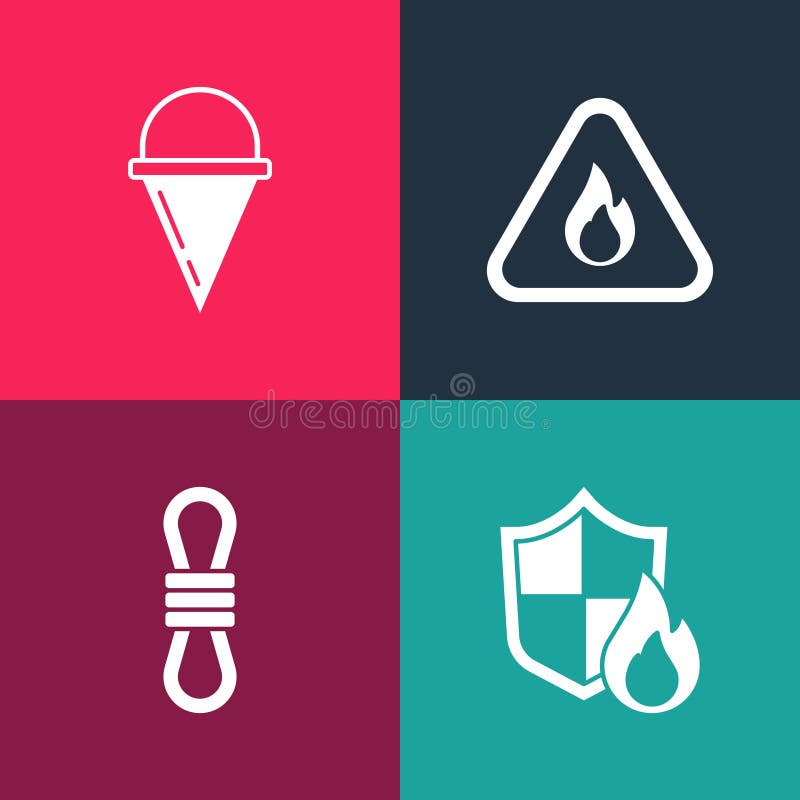 Set Pop Art Fire Protection Shield, Climber Rope, Flame in Triangle and ...