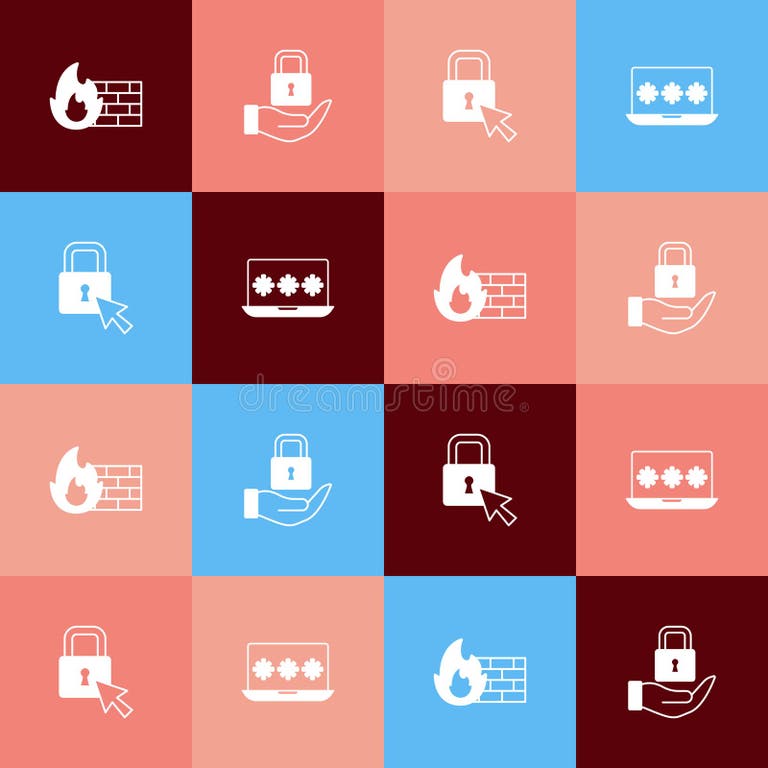 Set Pop Art Firewall, Security Wall, Lock, and Laptop with Password ...