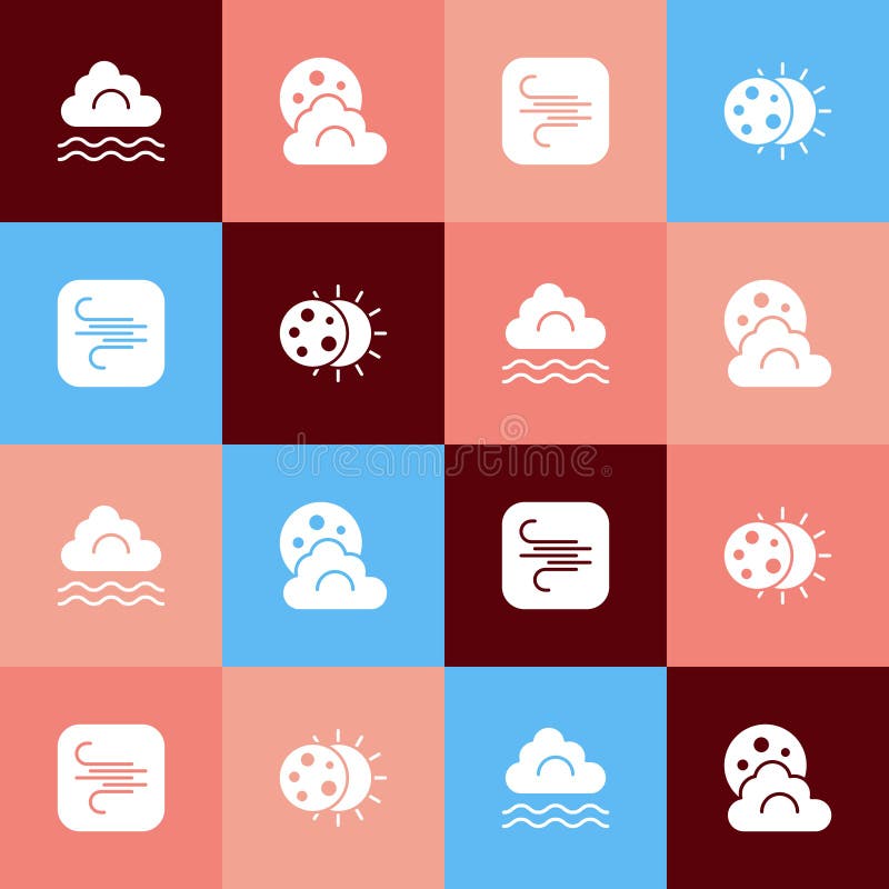 Set Pop Art Fog and Cloud, Cloud with Moon, Wind and Eclipse of the Sun ...