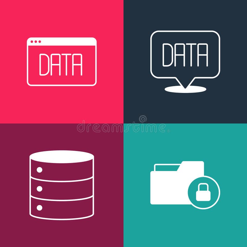 Set Pop Art Folder and Lock, Server, Data Analysis and Icon. Vector ... Set Pop Art Folder and Lock, Server, Data Analysis and Icon. Vector ...