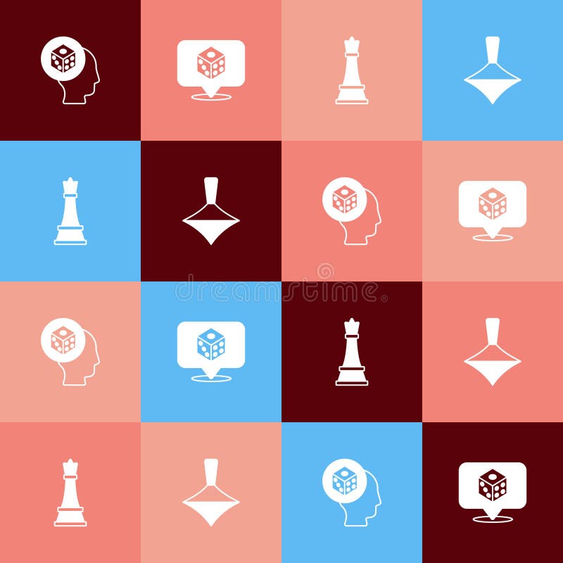 Set Pop Art Game Dice Chess And Whirligig Toy Icon Vector Stock Illustration Illustration Of