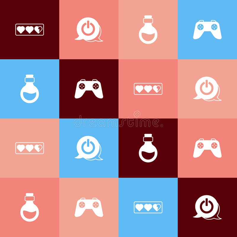 Set Pop Art Game Life Bar, Power Button, Bottle with Magic Elixir and ...