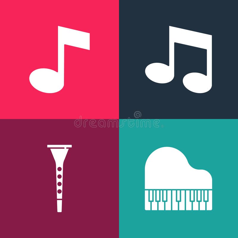 Set Pop Art Grand Piano, Clarinet, Music Note, Tone and Icon. Vector ...