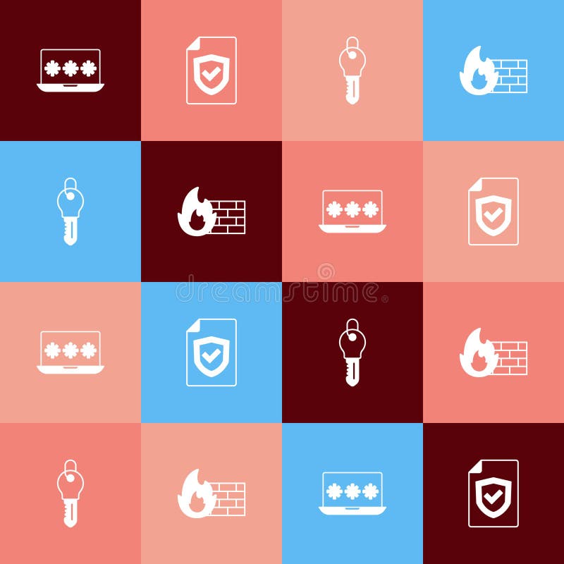 Set Pop Art Laptop with Password, Contract Shield, Key and Firewall ...