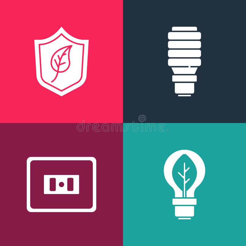 Set Pop Art Light Bulb with Leaf, Electrical Outlet, LED Light and ...