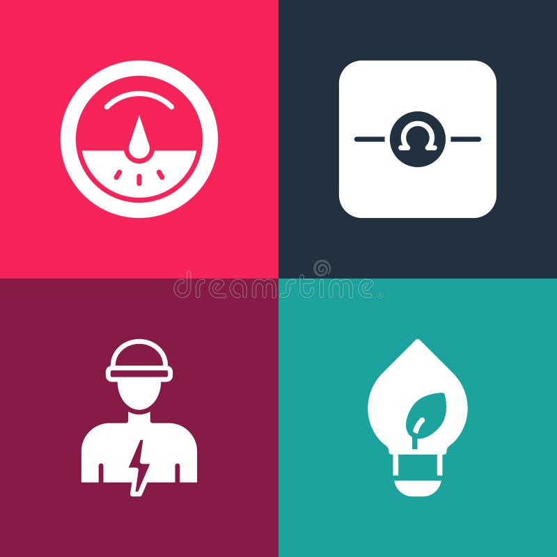 Set Pop Art Light Bulb with Leaf, Electrician, Ohmmeter and Icon ...