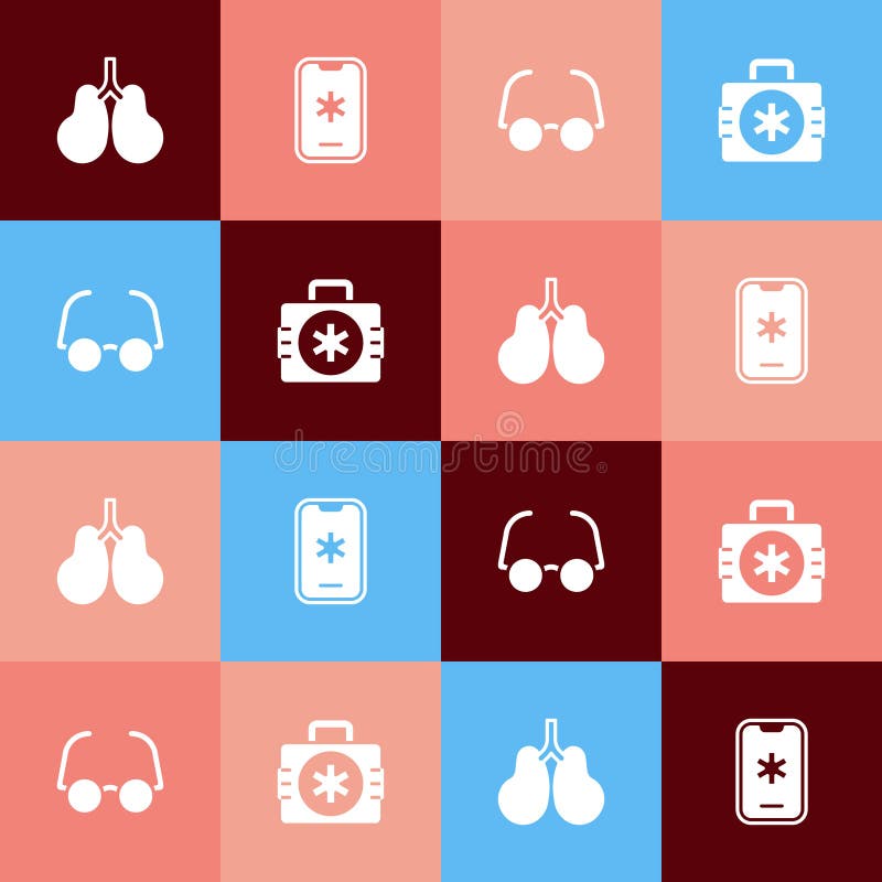 Set Pop Art Lungs, Emergency Call 911, Glasses and First Aid Kit Icon ...
