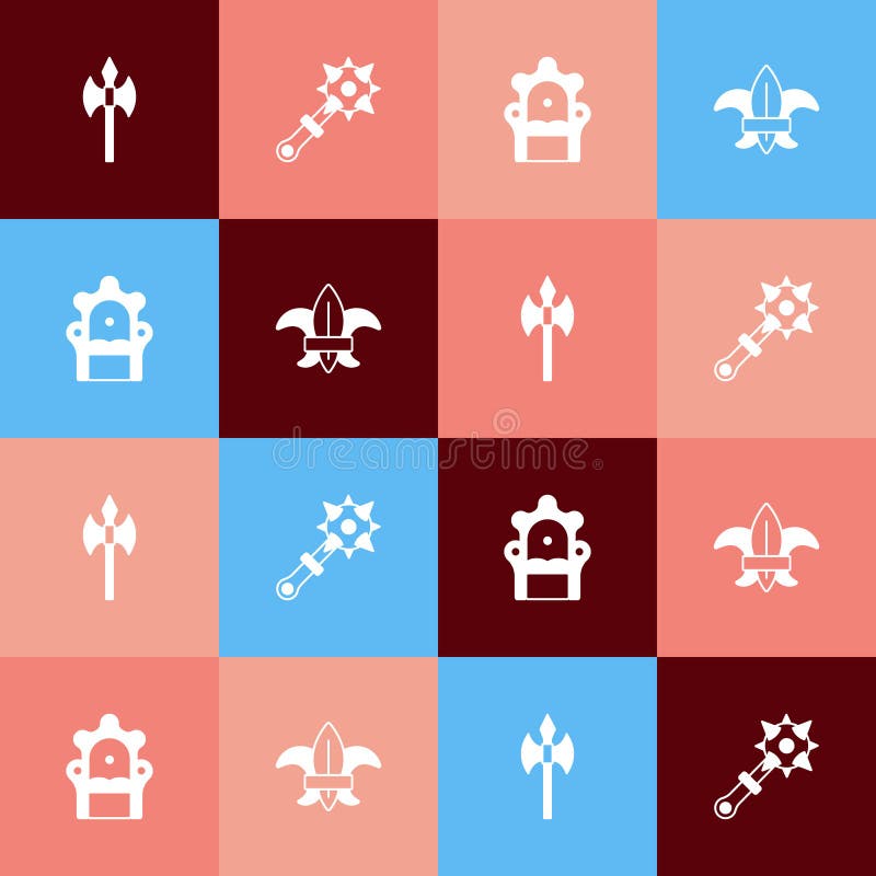 Set Pop Art Medieval Axe, Mace with Spikes, Throne and Fleur De Lys or ...