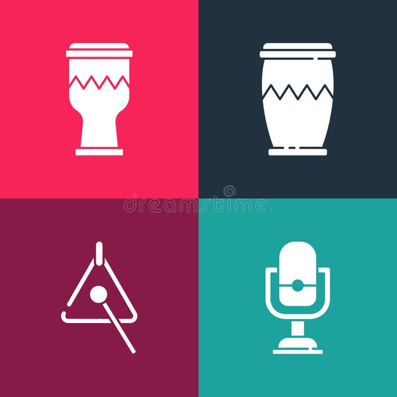 Set Pop Art Microphone, Triangle, Drum and Icon. Vector Stock Vector ...