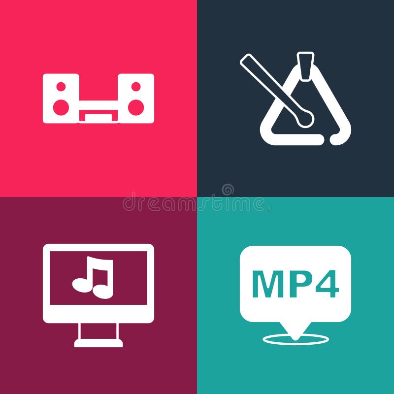 Set Pop Art MP4 File Document, Computer with Music Note, Triangle ...