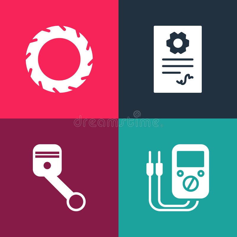 Set Pop Art Multimeter, Engine Piston, Auto Service Check Automotive ...