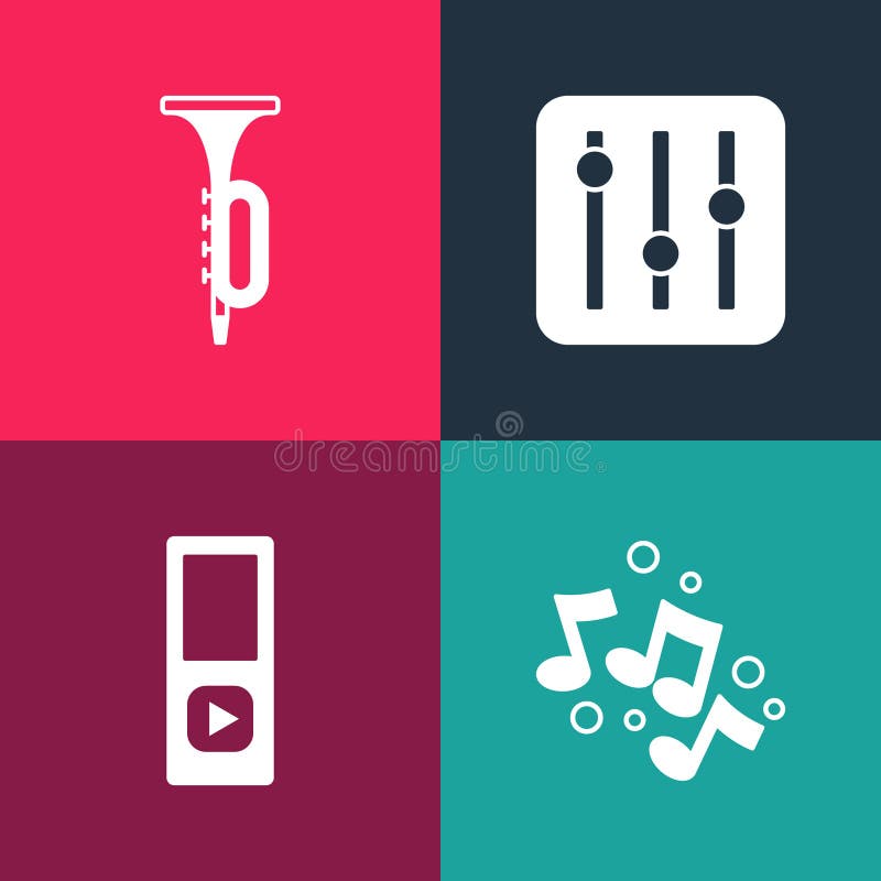 Set Pop Art Music Note, Tone, Player, Sound Mixer Controller and ...