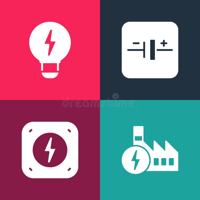 Set Pop Art Nuclear Power Plant, Lightning Bolt, DC Voltage Source and ...