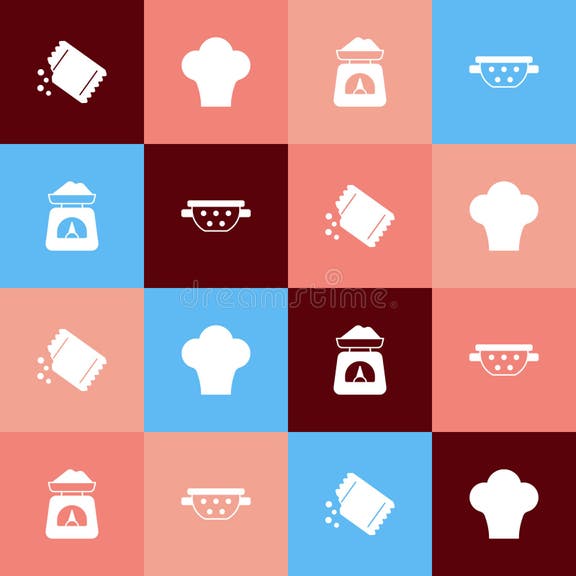 Set Pop Art Packet of Pepper, Chef Hat, Scales and Kitchen Colander ...