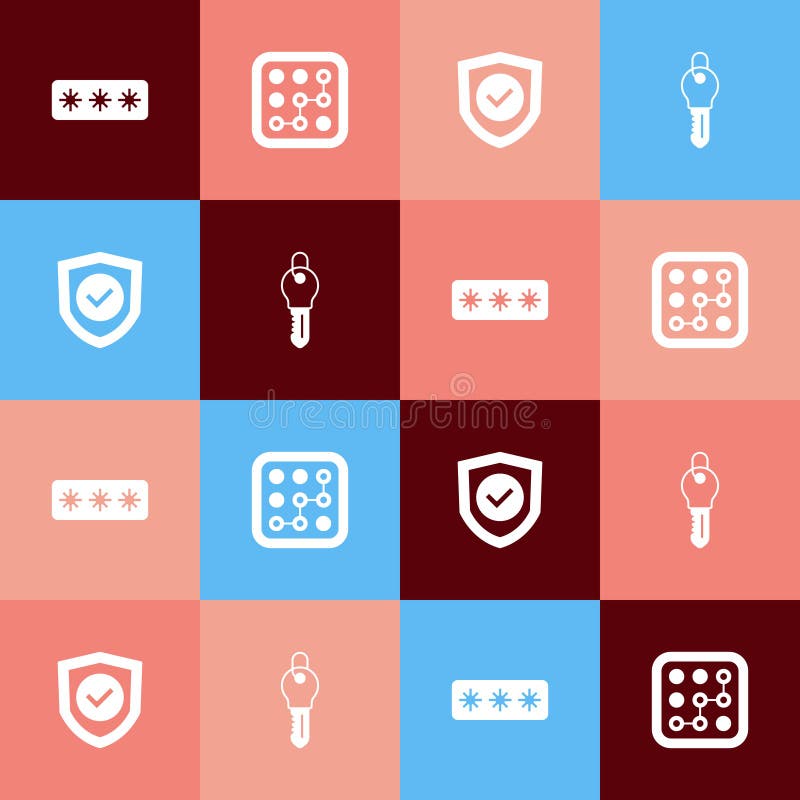 Set Pop Art Password Protection, Graphic Password, Shield with Check ...