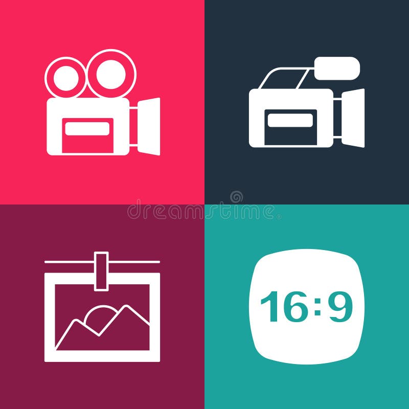 Set Pop Art Photo Frame 16, Cinema Camera and Retro Cinema Icon. Vector ...