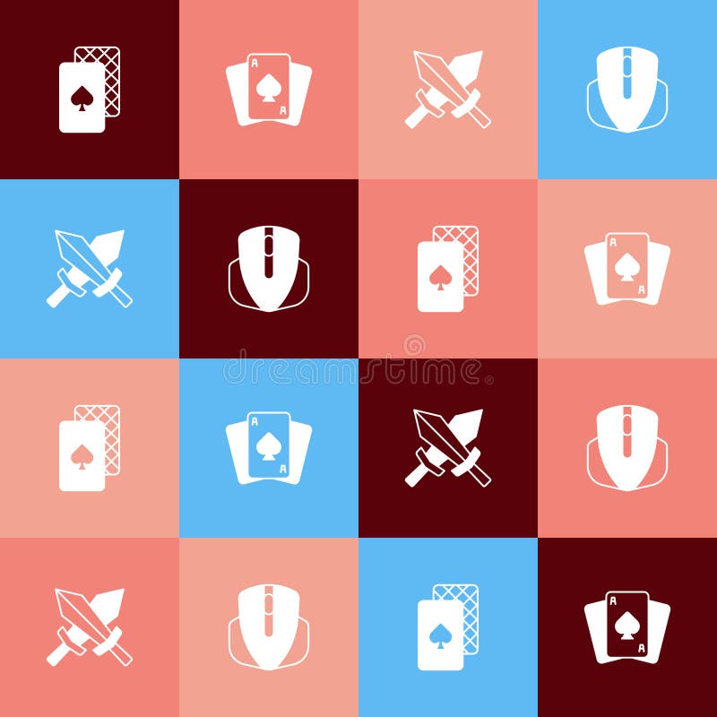 Set Pop Art Playing Cards, Sword for Game and Computer Mouse Icon ...