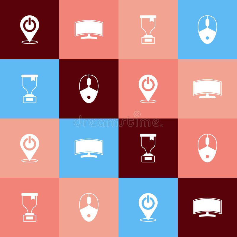 Set Pop Art Power Button, Computer Monitor, Award Cup and Mouse Icon ...